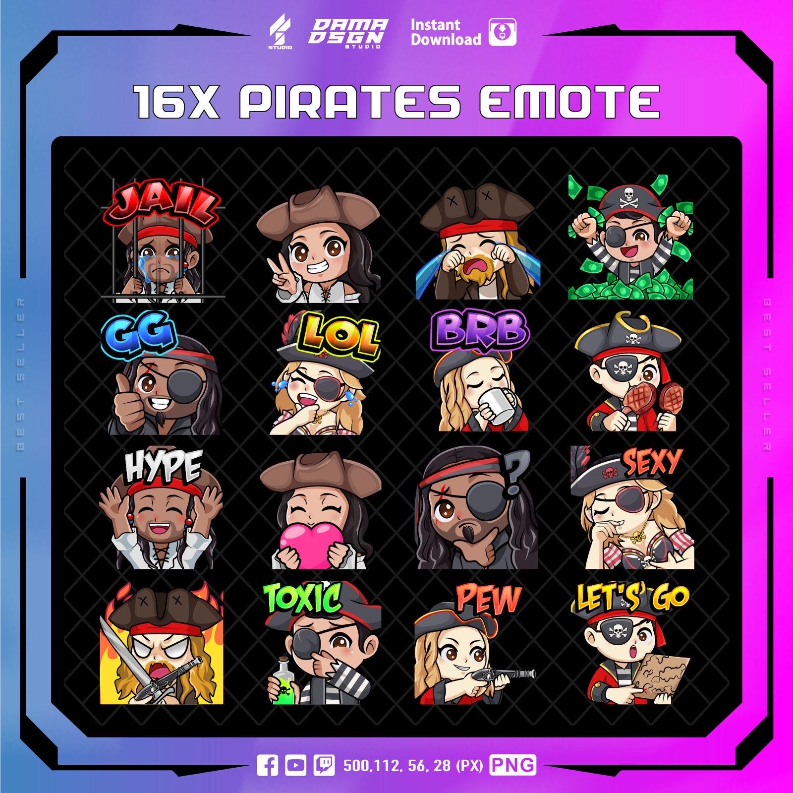 16x Pirate Emotes Pack: Treasure-worthy Twitch or Discord Emoticons ...