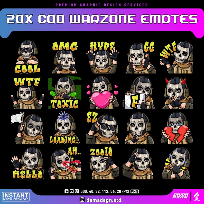20x CALL OF DUTY Warzone Emotes Discord Emotes Youtube Emotes Facebook ...