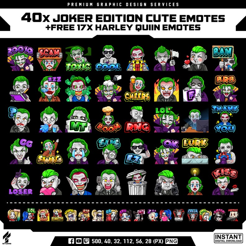 40x Cute Joker Edition Emotes + FREE 17x Harley Quinn Cute Emotes ...