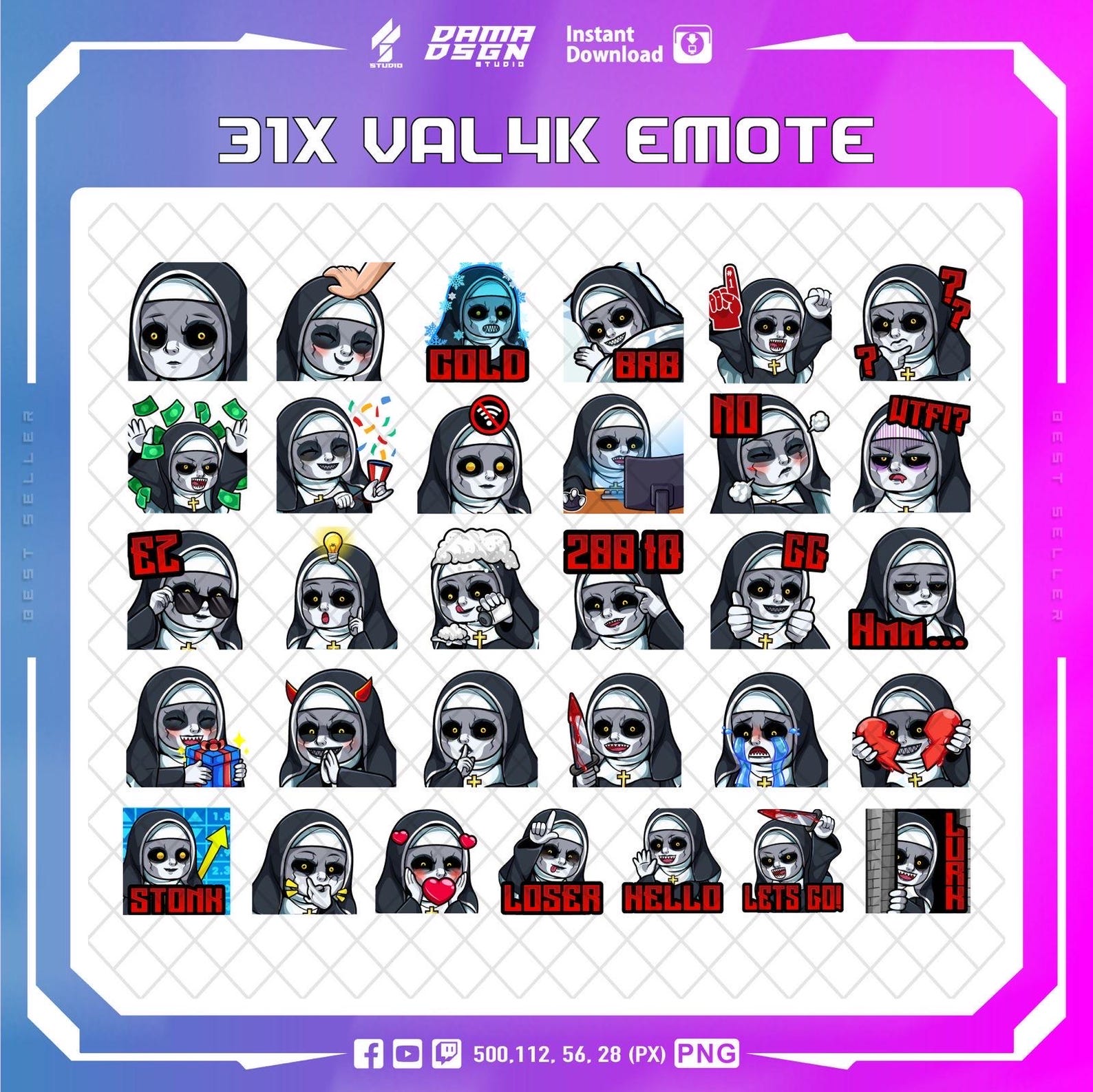 31x the Nun Conjuring Emotes: Scary Streamer Designs (digital Files PNG ...