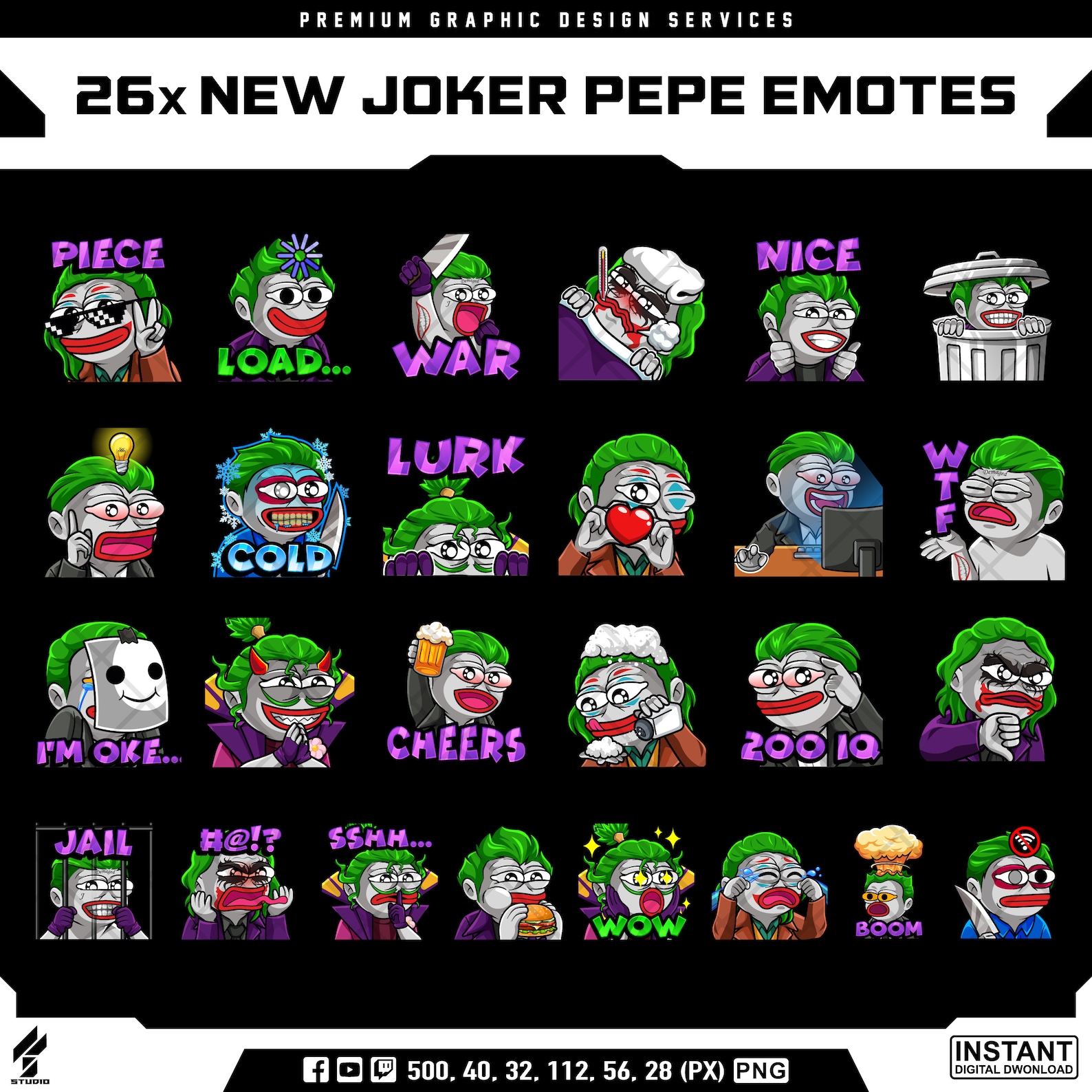 26x Joker Pepe Emotes | Discord Emotes | Youtube Emotes | Facebook ...