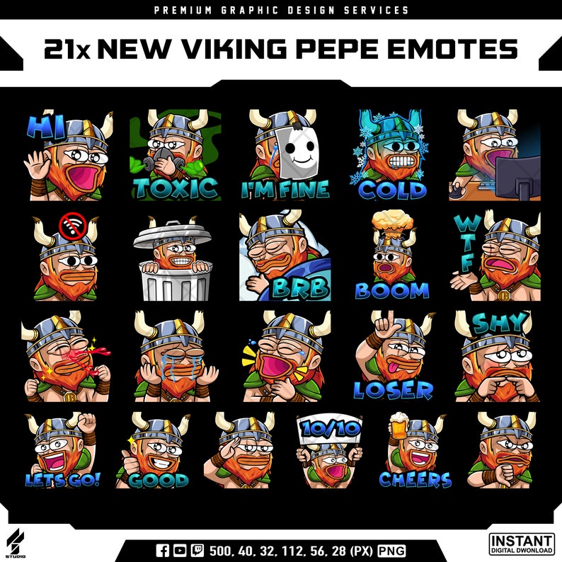 21x Viking Pepe Emotes: Discord, Twitch, Youtube, Facebook (digital ...