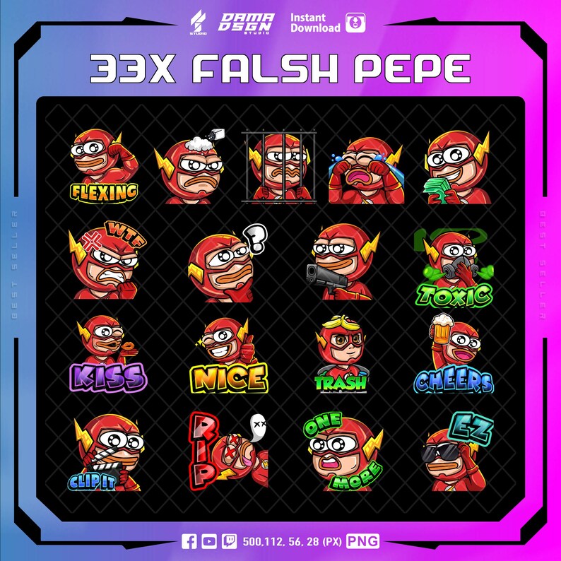 The Flash Pepe Emotes: Streamer Emotes for Twitch, Discord, Youtube - Etsy