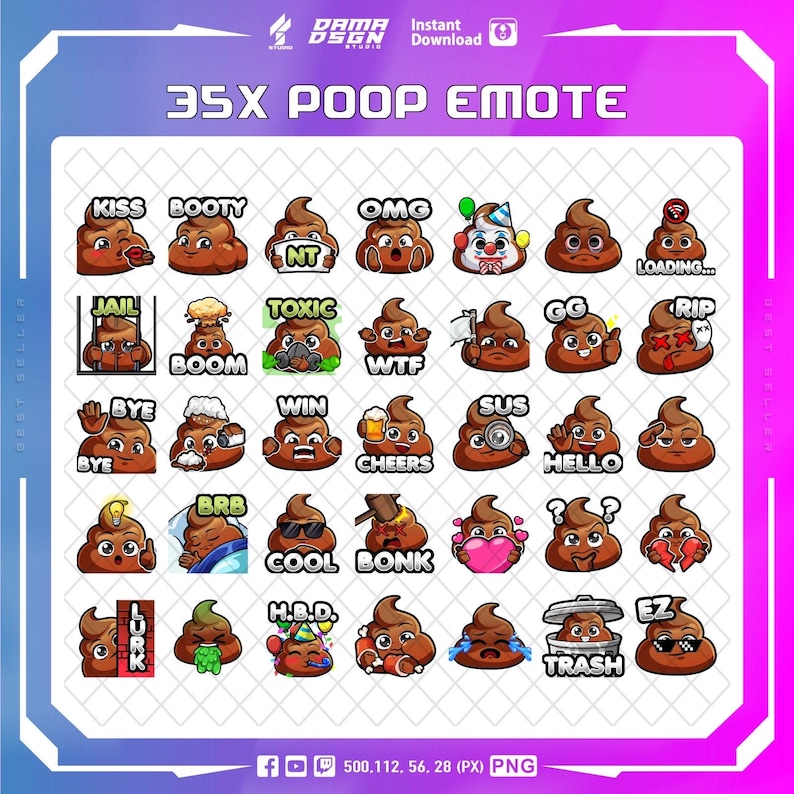 35x Funny Poop Emojis: Twitch, Discord, Youtube, Facebook (instant ...