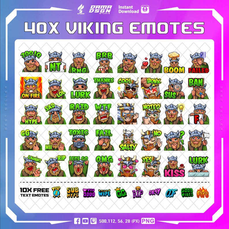 40x Viking Fighter Emotes + 10x Text Emotes: Twitch, Discord, Youtube ...