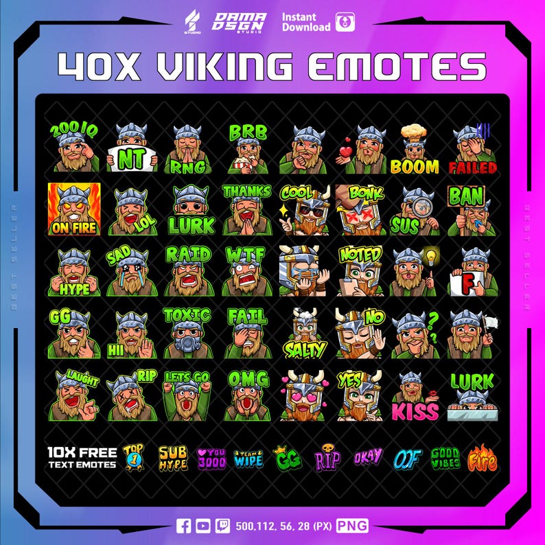 40x Viking Fighter Emotes + 10x Text Emotes: Twitch, Discord, Youtube ...