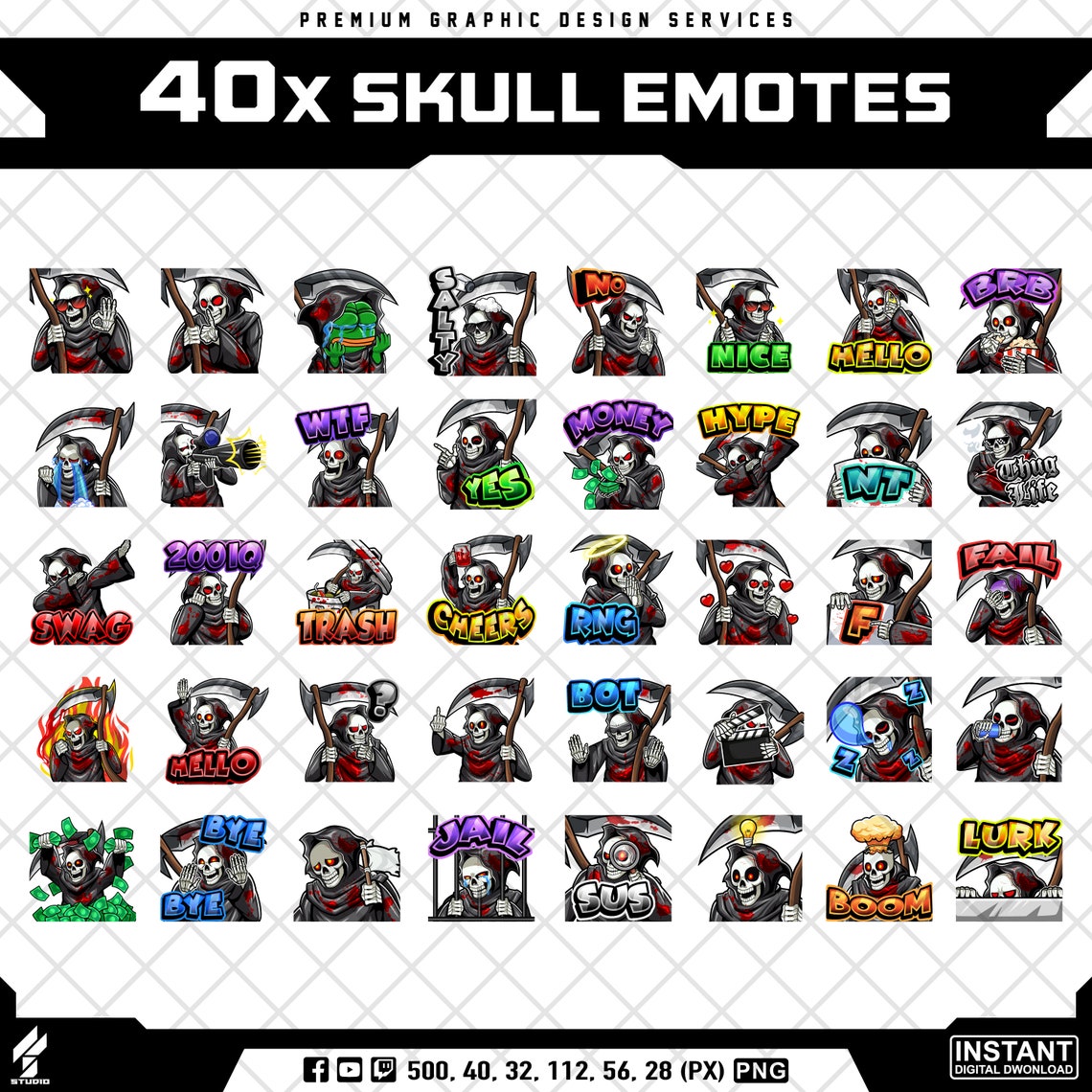 40x Edgy Skull Emotes: Dark Streamer Pack (PNG) - Etsy