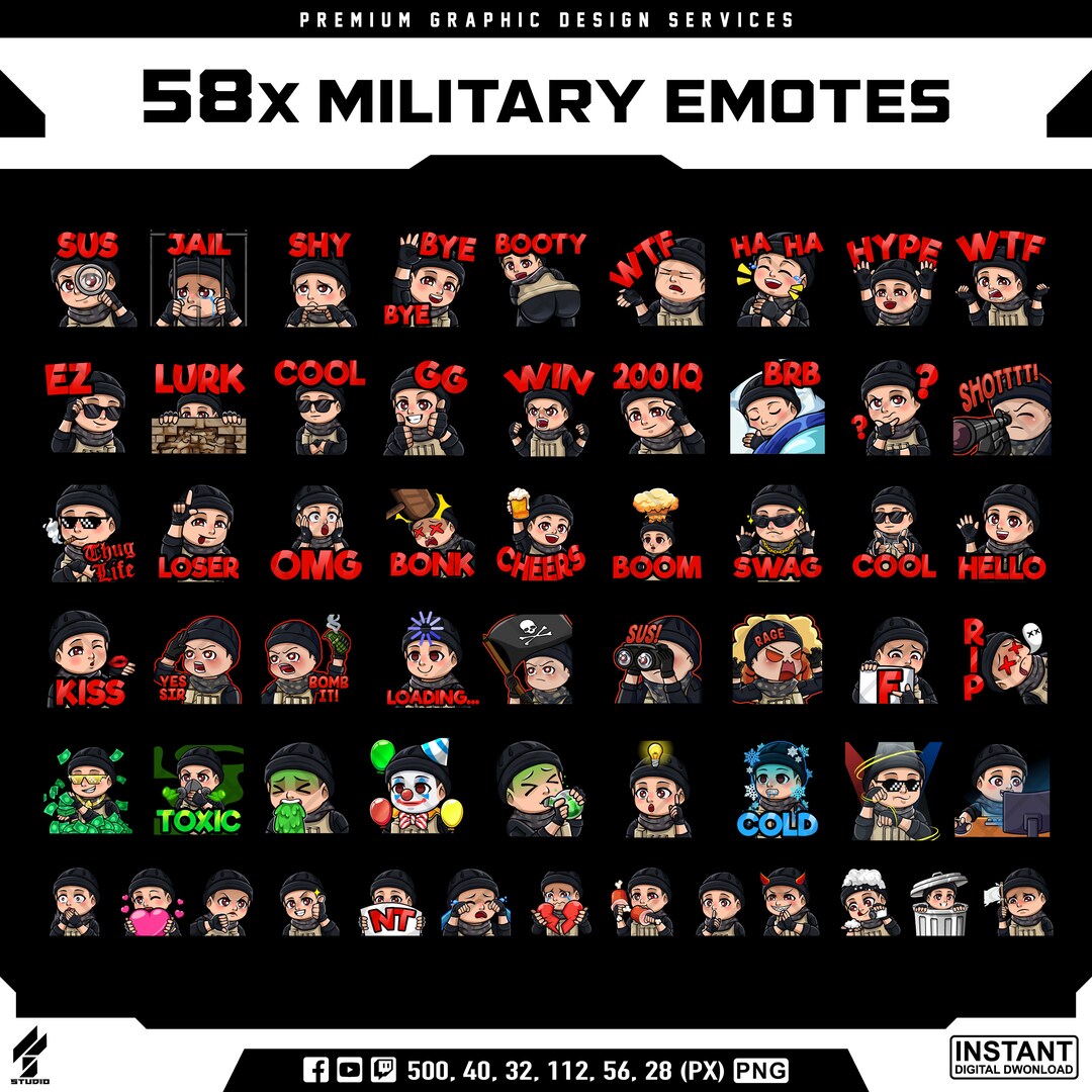 58x Tactical Military Emotes: Combat Streamer Designs (digital Download ...
