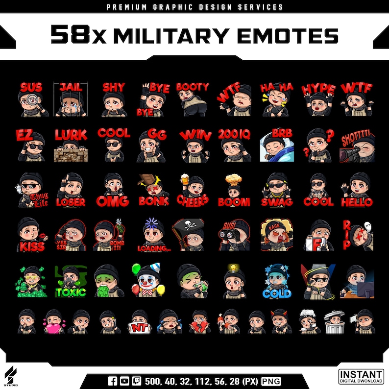 58x Tactical Military Emotes: Combat Streamer Designs (digital Download ...