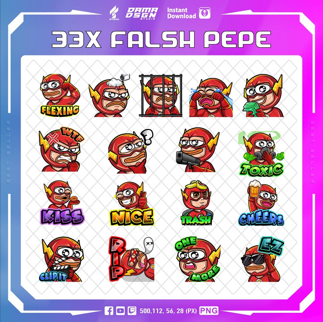 The Flash Pepe Emotes: Streamer Emotes for Twitch, Discord, Youtube - Etsy