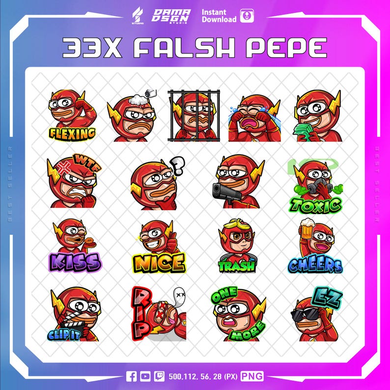 The Flash Pepe Emotes: Streamer Emotes for Twitch, Discord, Youtube - Etsy