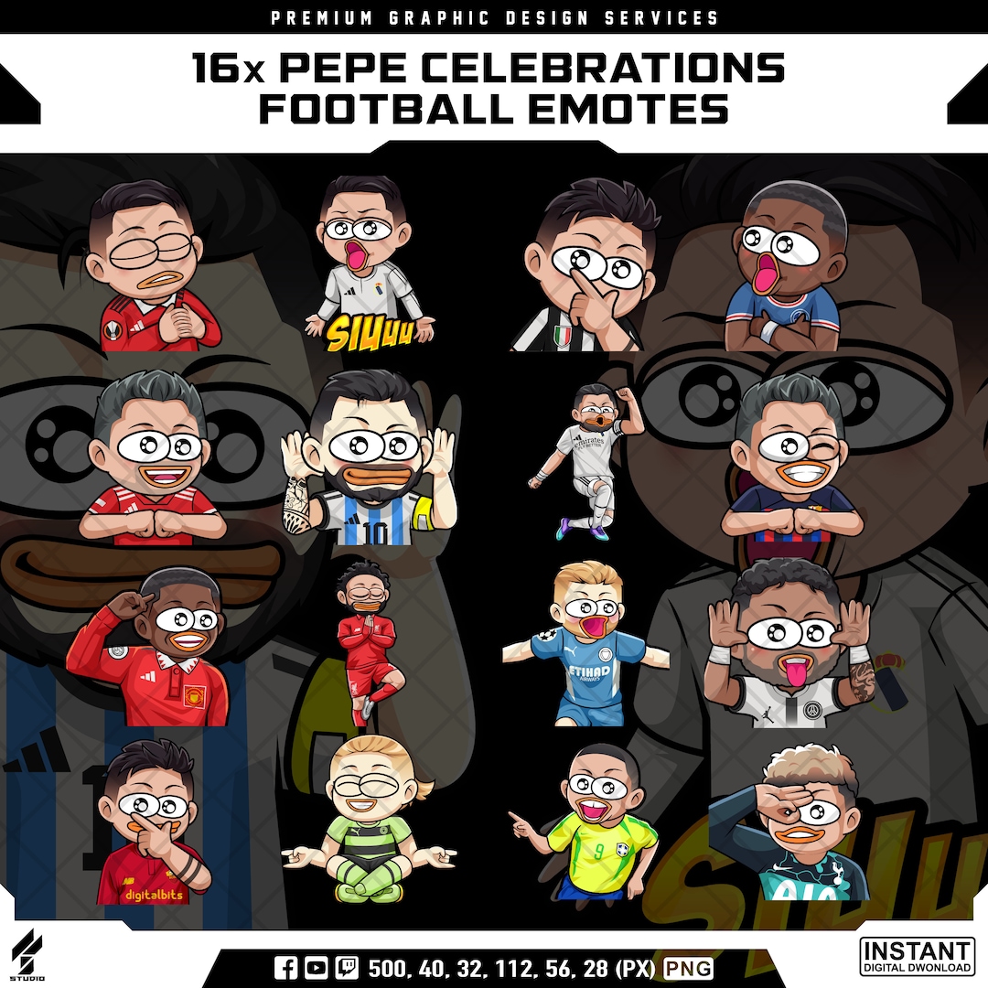 16x Pepe Football Celebrations Emotes: Sports Meme Reactions (digital ...