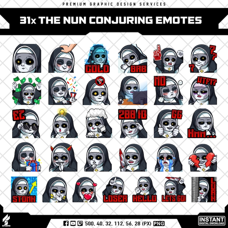 31x the Nun Conjuring Emotes: Scary Streamer Designs (digital Files PNG ...