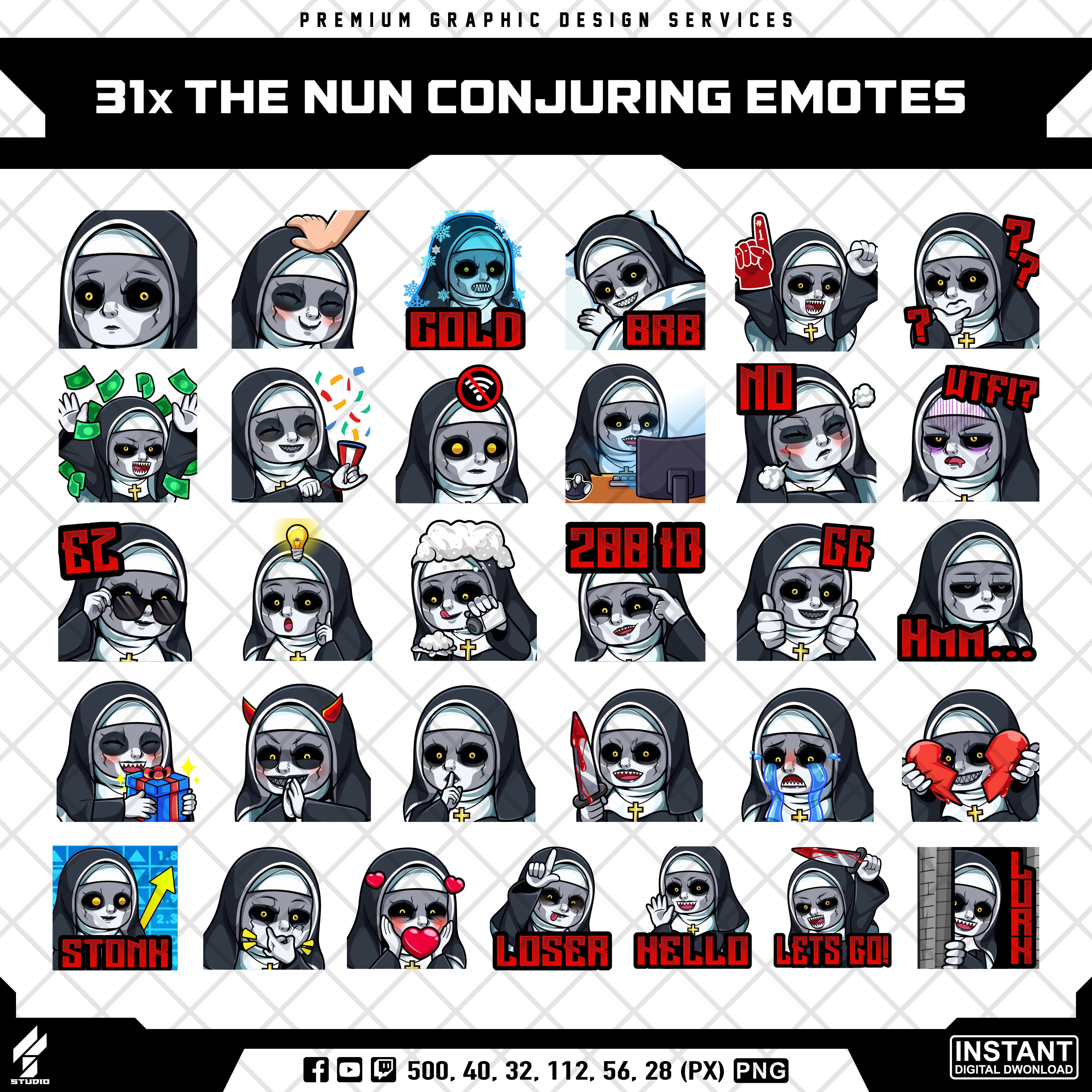 31x the Nun Conjuring Emotes: Scary Streamer Designs (digital Files PNG ...