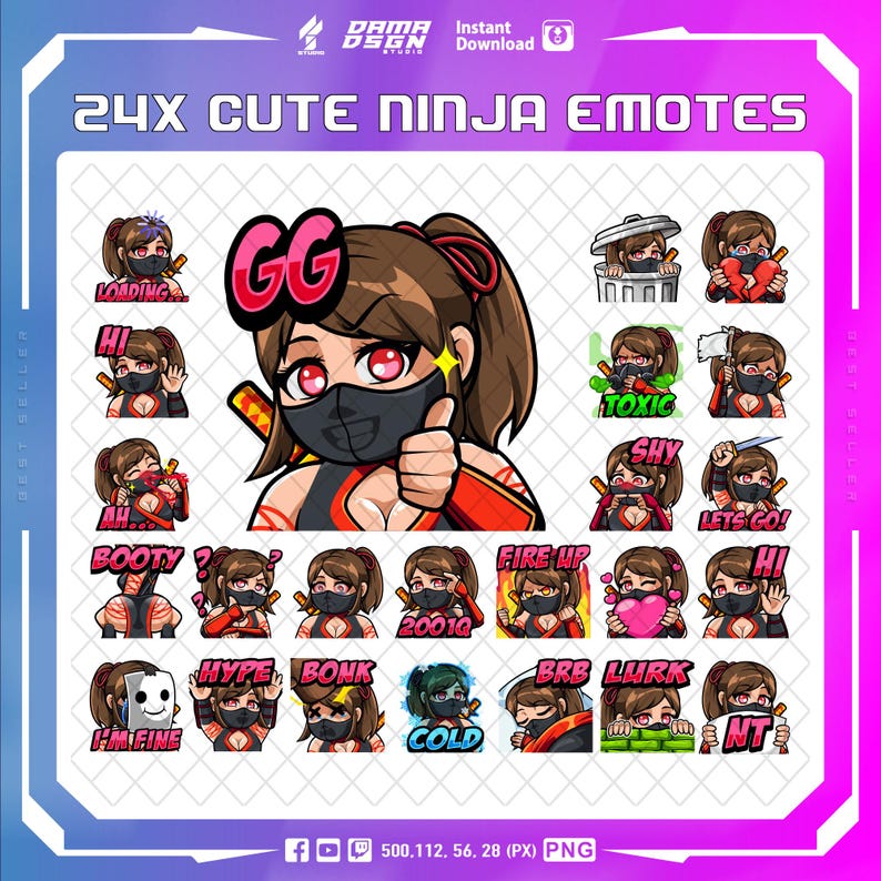 24x Sexy Female Ninja Emote Pack | Twitch & Discord Animated Meme ...