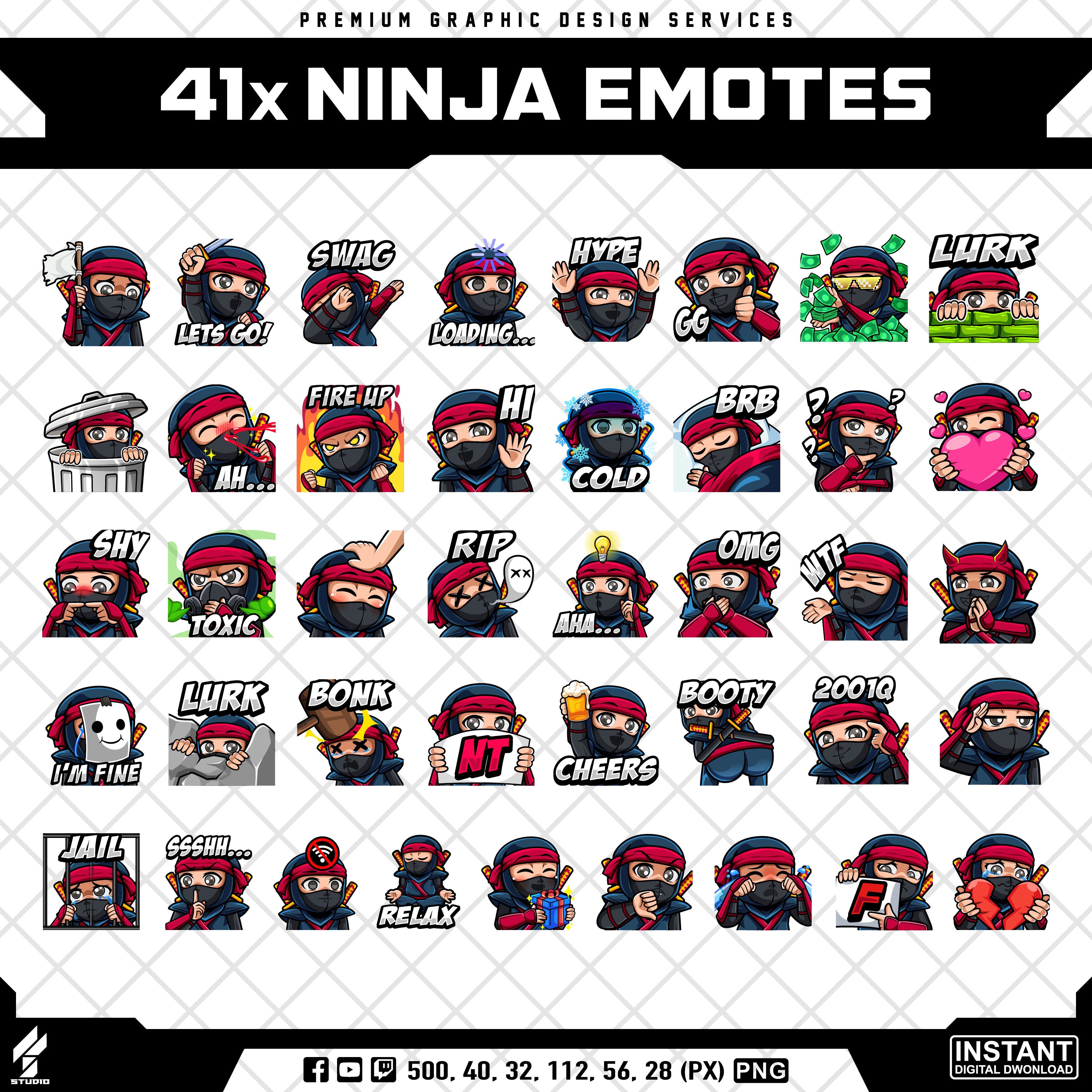41 Kawaii Ninja Emotes: Twitch, Discord, Youtube (PNG Files) - Etsy