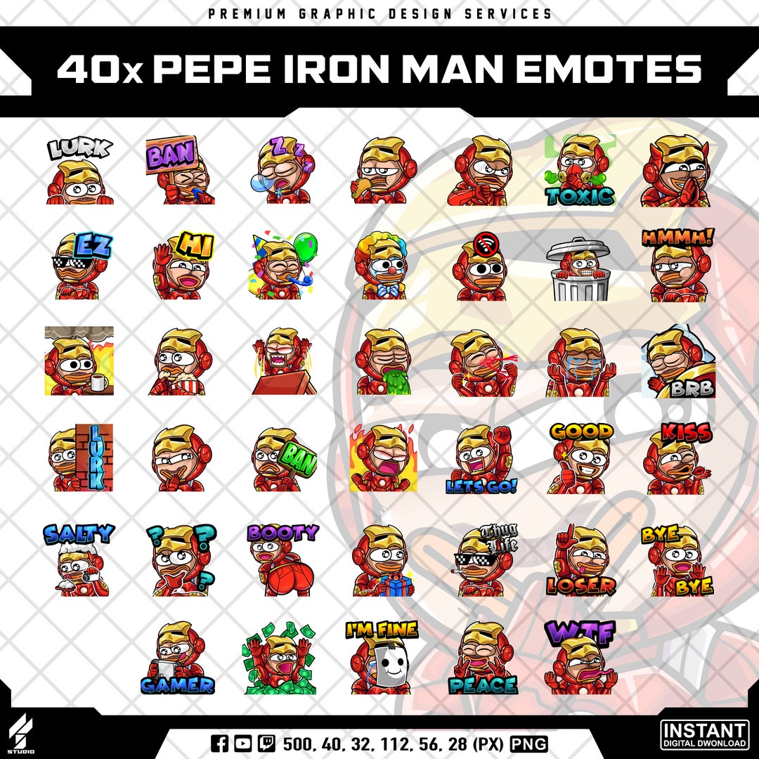 40x Cute Iron Man Emotes Chibi Superhero Graphics for Your Channel ...