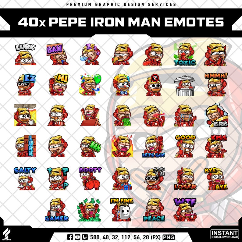 40x Cute Iron Man Emotes Chibi Superhero Graphics for Your Channel ...