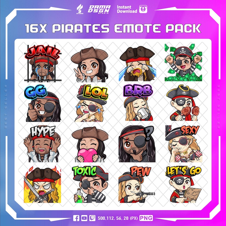 16x Pirate Emotes Pack: Treasure-worthy Twitch or Discord Emoticons ...