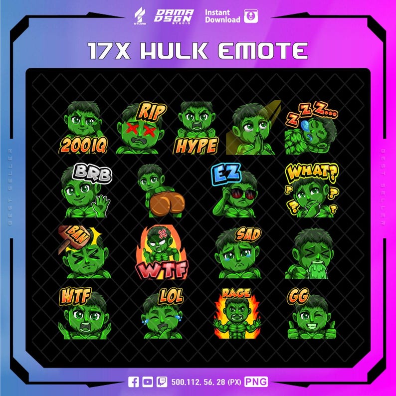 Hulk Emotes Pack – Stream/discord/twitch (PNG Files) 17x - Etsy Australia