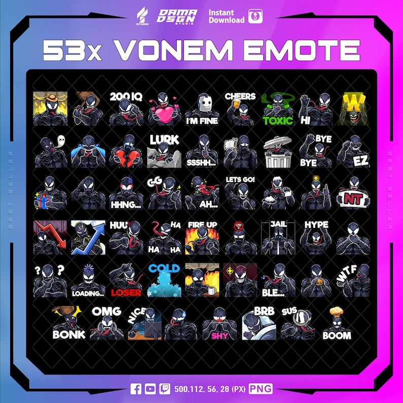 53x Dark Symbiote Emote | Alien Predator Emote for Twitch & Discord ...