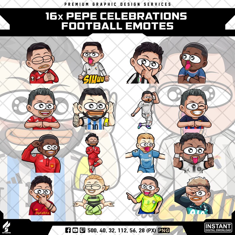 16x Pepe Football Celebrations Emotes: Sports Meme Reactions (digital ...