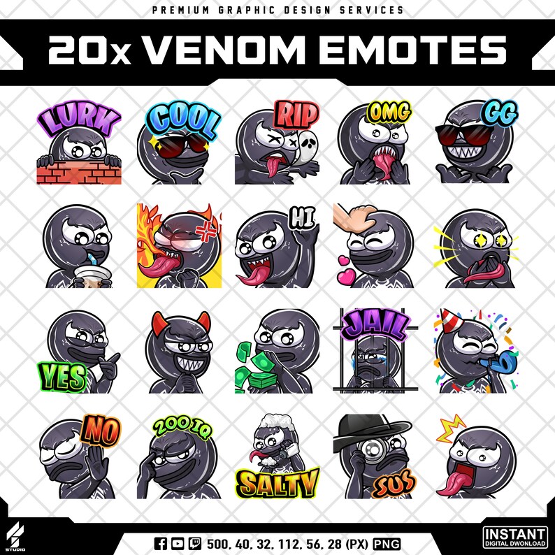 20x Venom Style Meme Emotes | Chaotic Pepe Reactions for Streamers - Etsy