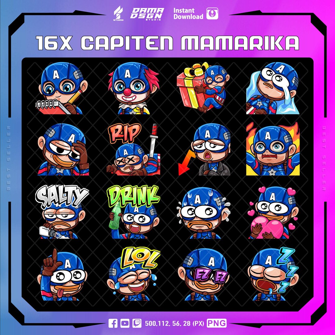 16x Cute Captain Meme Emotes | Chibi Pepe Pack for Twitch, Discord ...