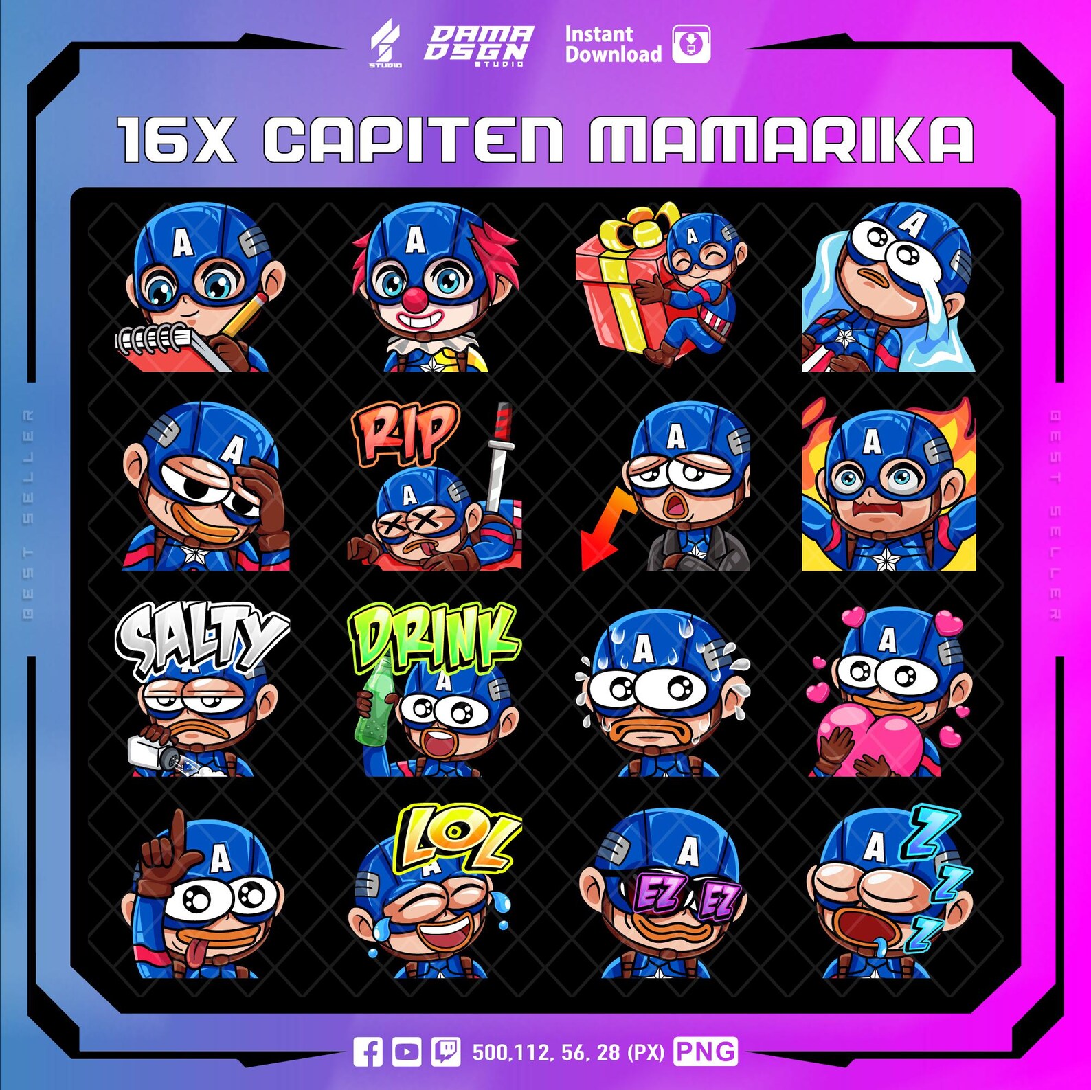 16x Captain America Emotes: Superhero Twitch/discord Emotes (PNG) - Etsy