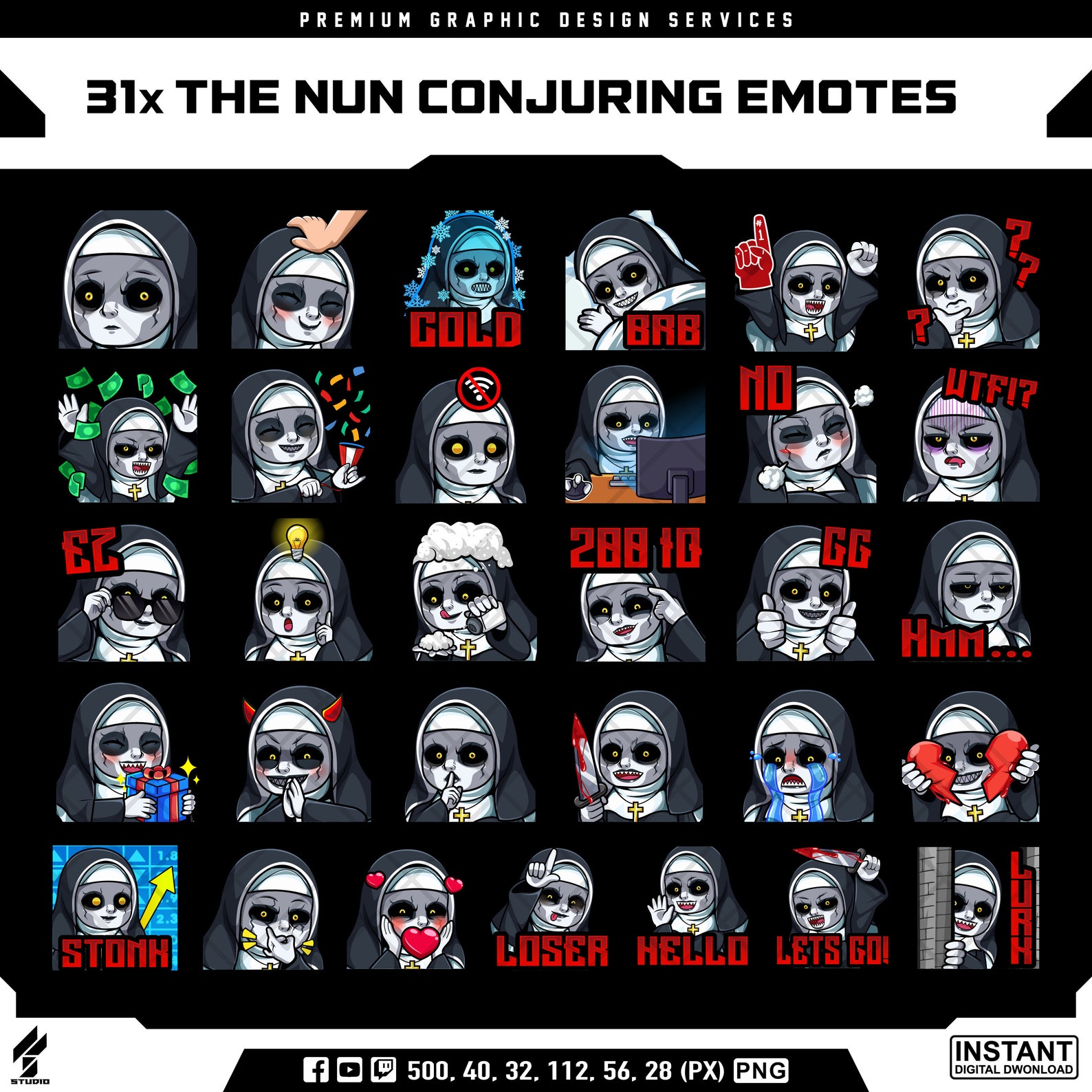 31x the Nun Conjuring Emotes: Scary Streamer Designs (digital Files PNG ...