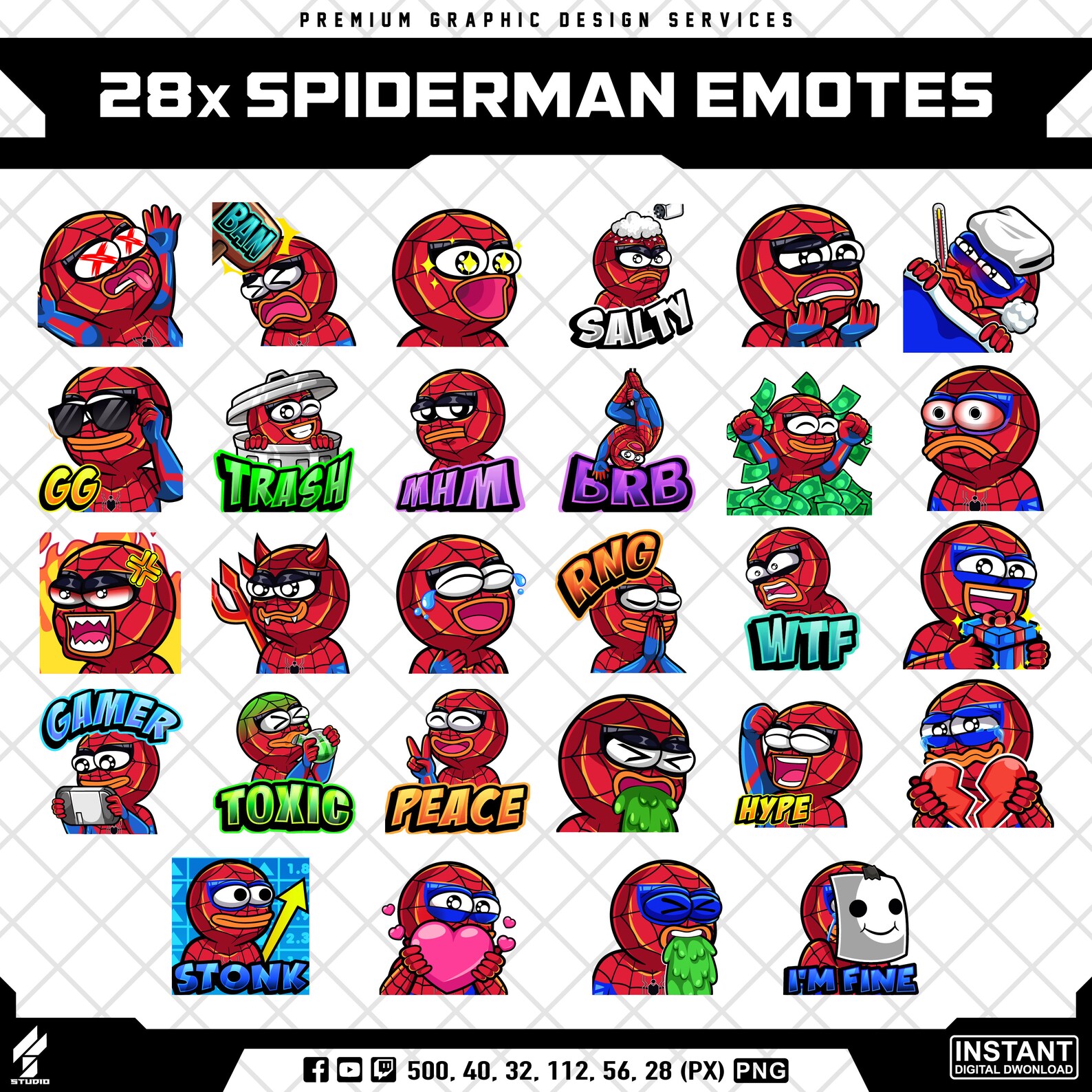 28x Spiderman Emotes Discord Emotes Youtube Emotes Facebook Emotes Cute ...