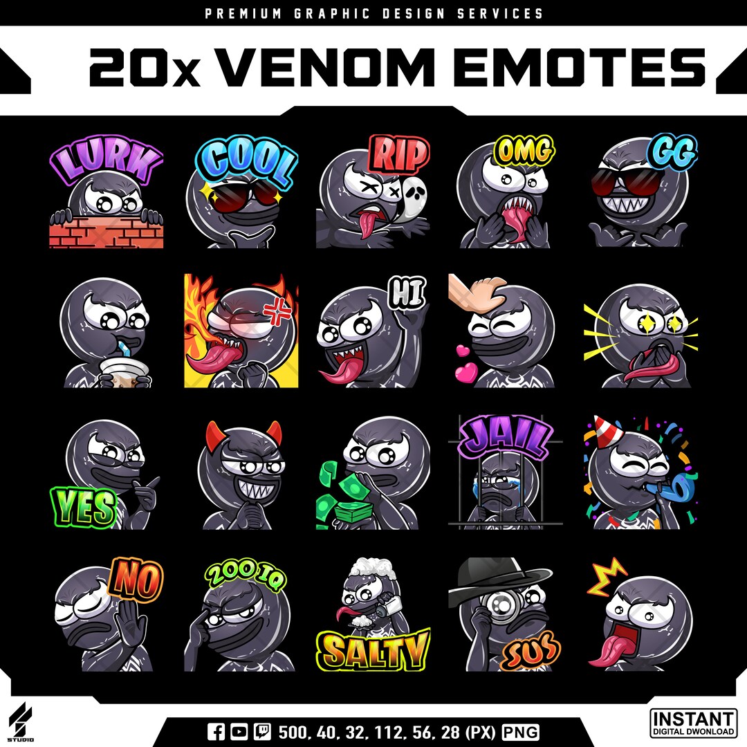 20x Venom Style Meme Emotes | Chaotic Pepe Reactions for Streamers - Etsy