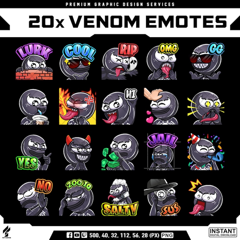 20x Venom Style Meme Emotes | Chaotic Pepe Reactions for Streamers - Etsy
