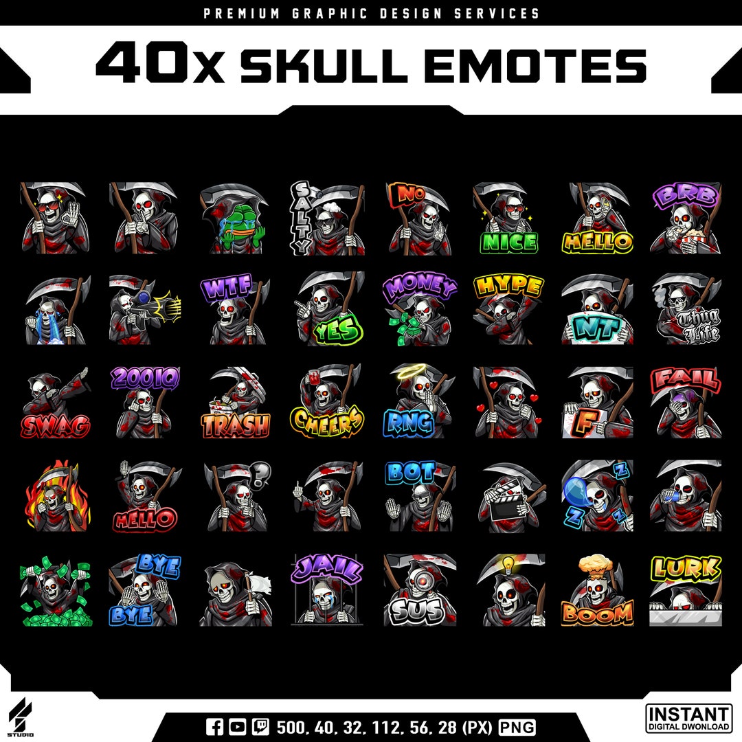 40x Edgy Skull Emotes: Dark Streamer Pack (PNG) - Etsy