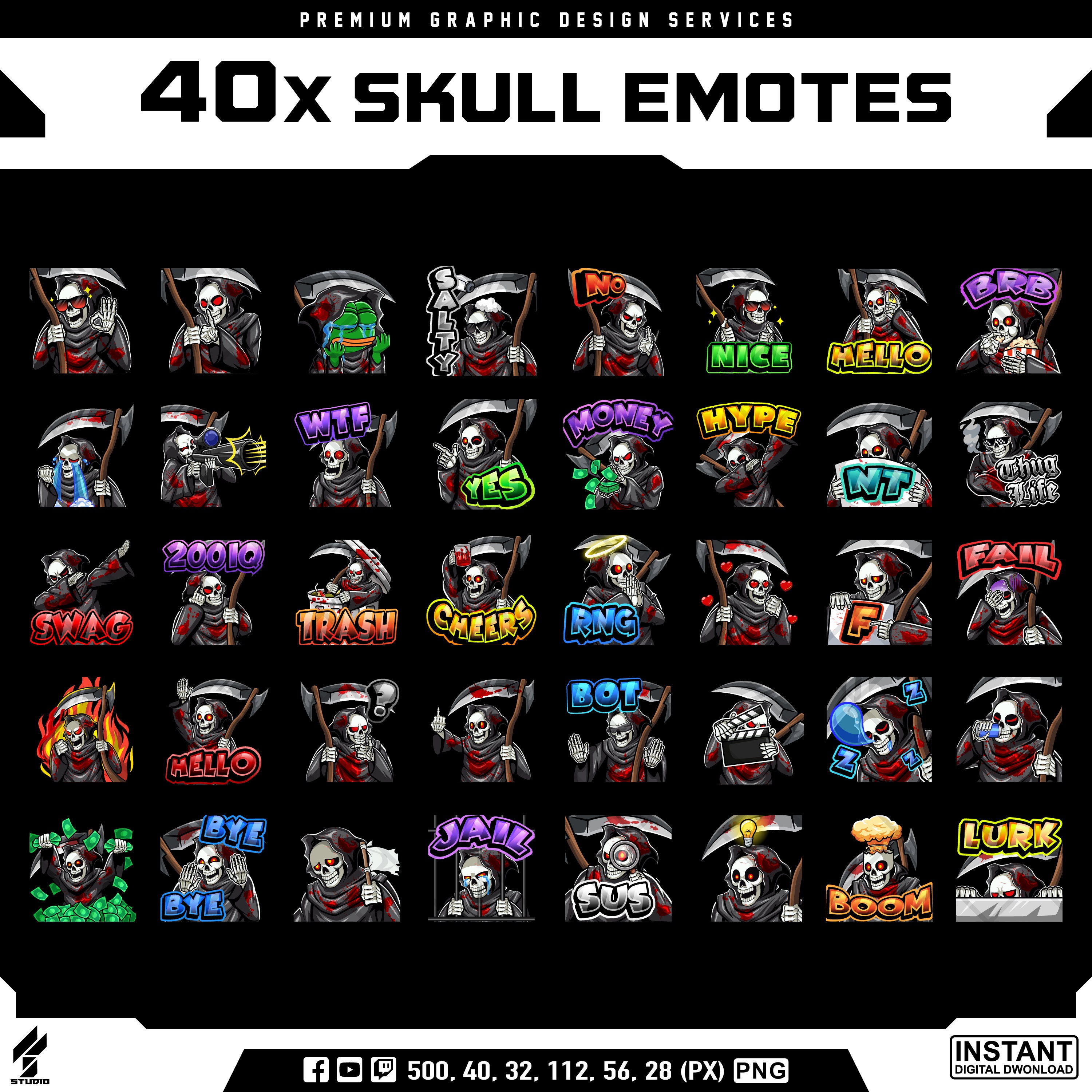 40x SKULL Emotes Dark Emoticons Death Emojis Discord Emotes Youtube ...