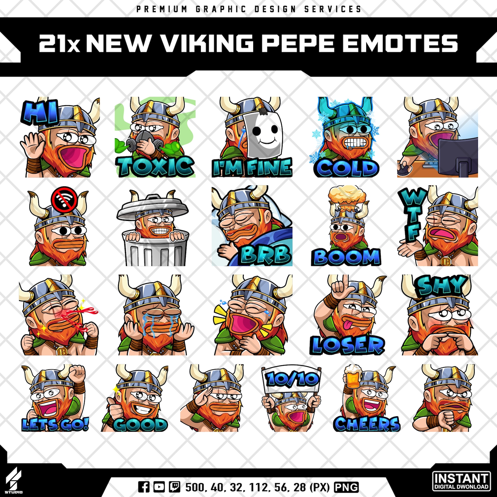 21x Viking Pepe Emotes: Discord, Twitch, Youtube, Facebook (digital ...