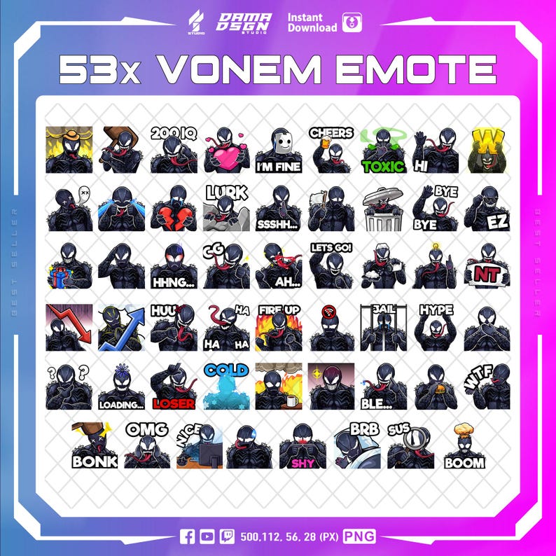 53x Venom Emotes: Dark Symbiote Graphics for Twitch & Discord - Etsy