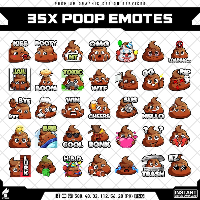 35x Poop Emotes | Fun & Cute Poo Emojis | Twitch Discord Emotes ...