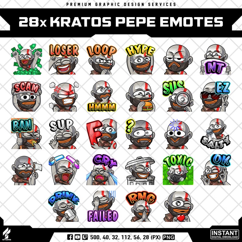 28x Kratos Pepe Emotes: God of War Meme Streamer Pack (digital Download ...