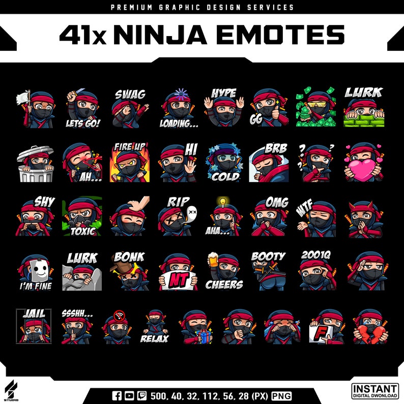 41 Kawaii Ninja Emotes: Twitch, Discord, Youtube (PNG Files) - Etsy
