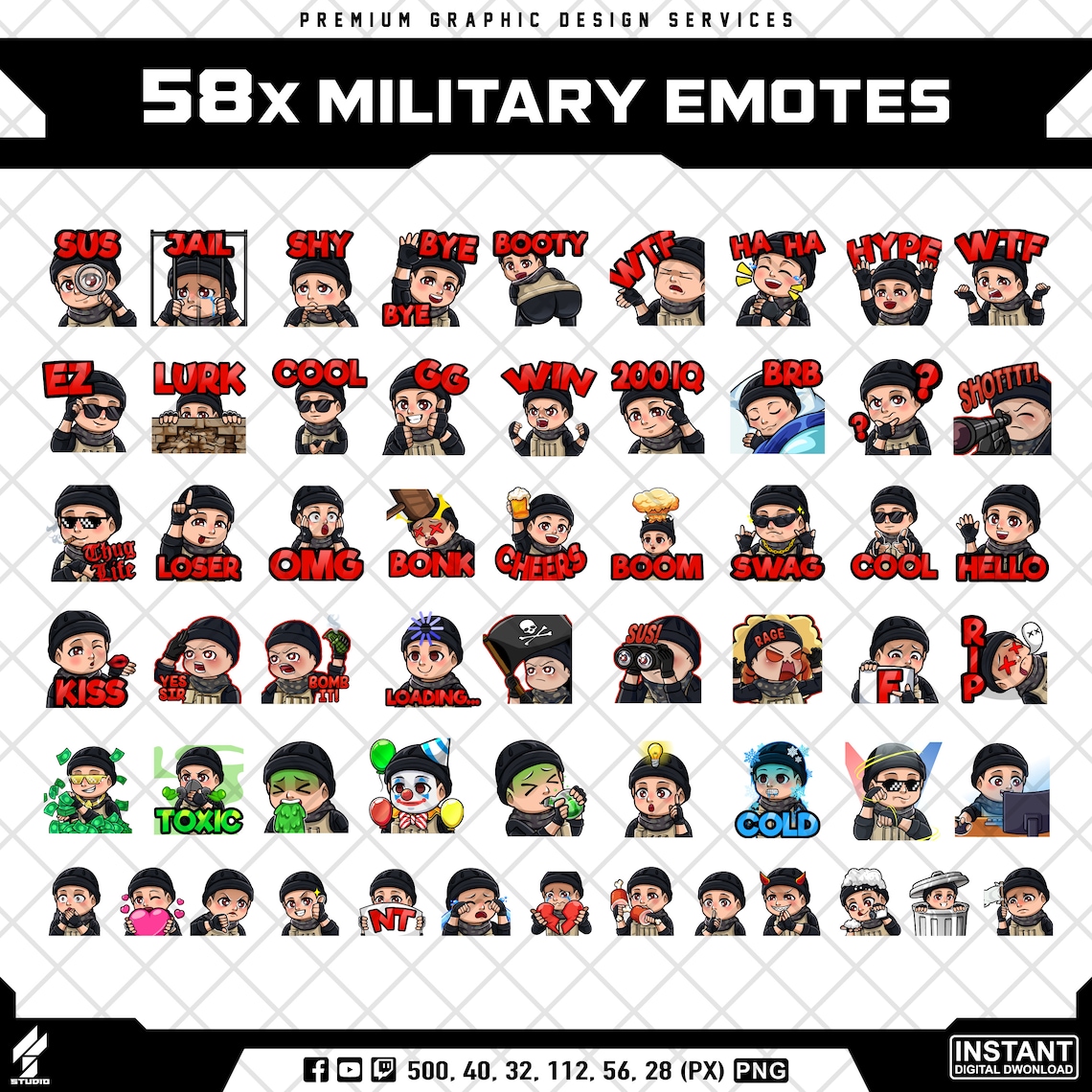 58x Tactical Military Emotes: Combat Streamer Designs (digital Download ...