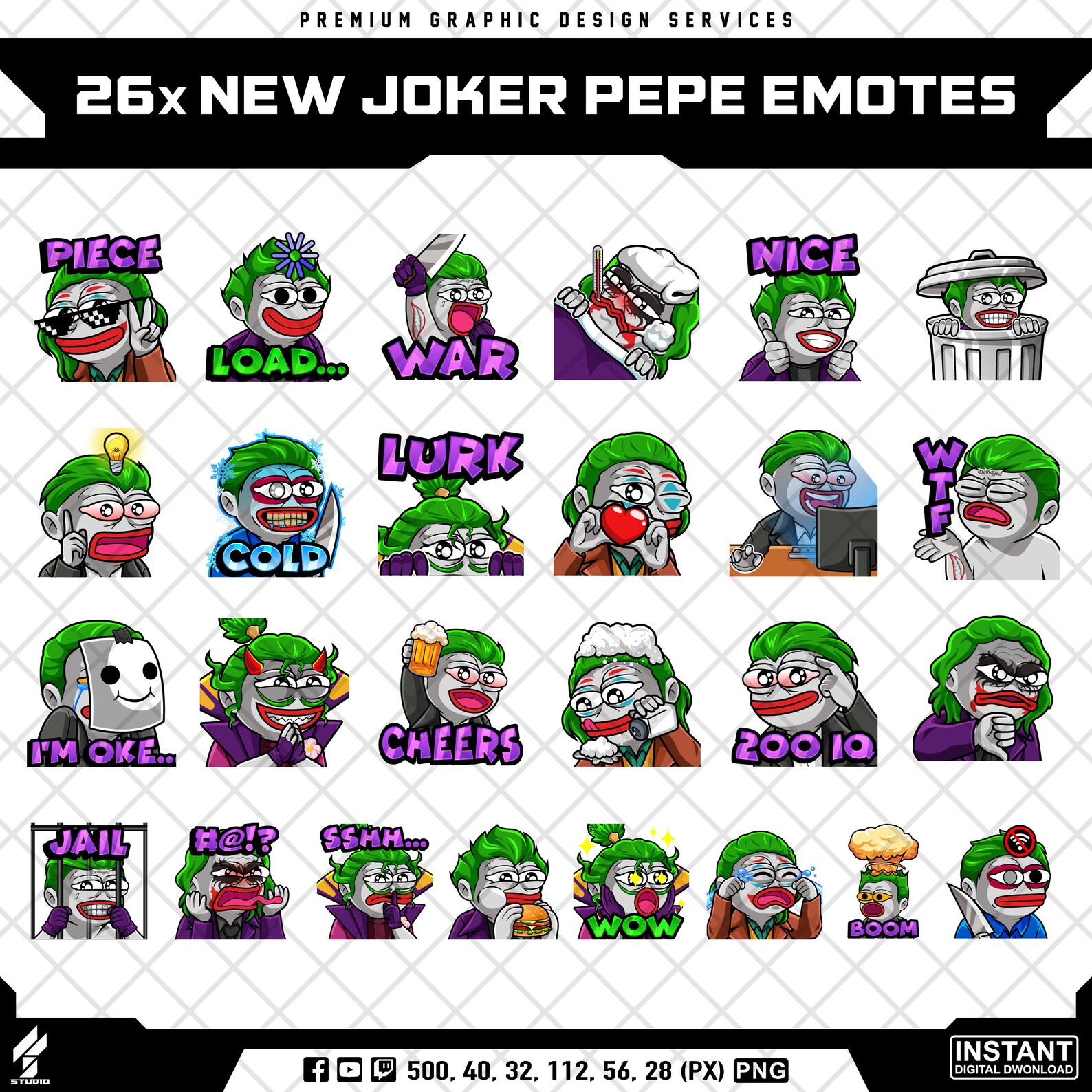 Joker Pepe Emotes | 26x Kawaii PNG Discord Emotes - Etsy