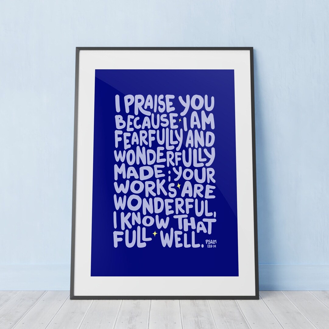 Psalm 139:14, Blue, Scripture Wall Art, Christian Wall Art, Faith Print ...
