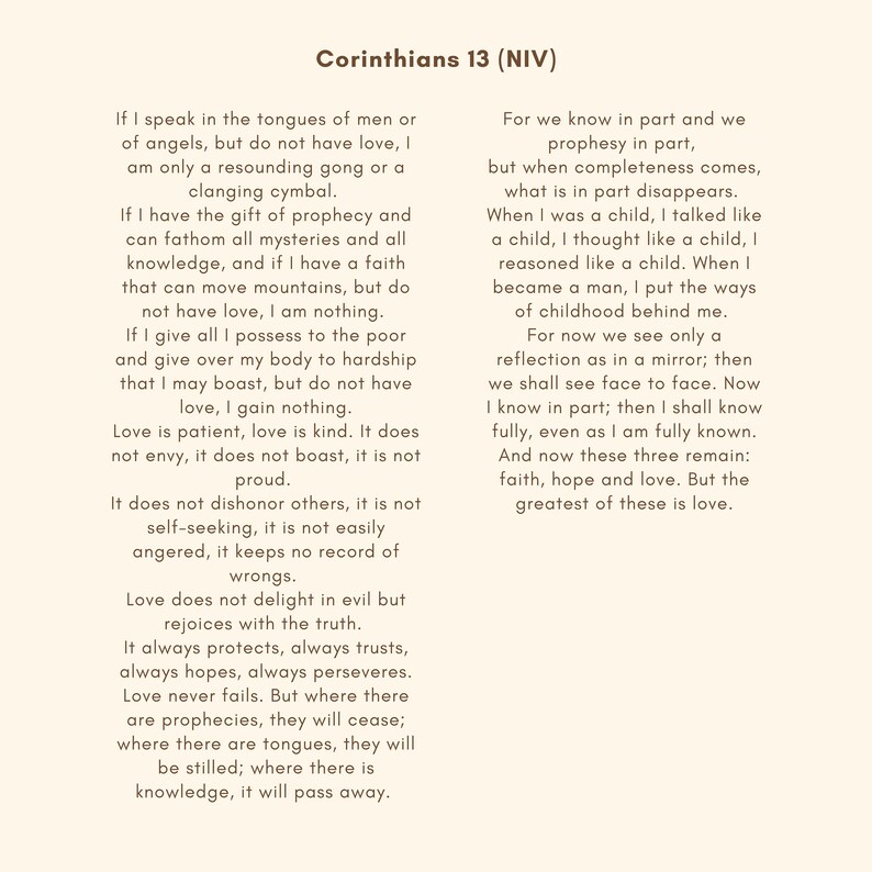 1 Corinthians 13 Printable, Love Never Fails, Love is Patient, Instant ...