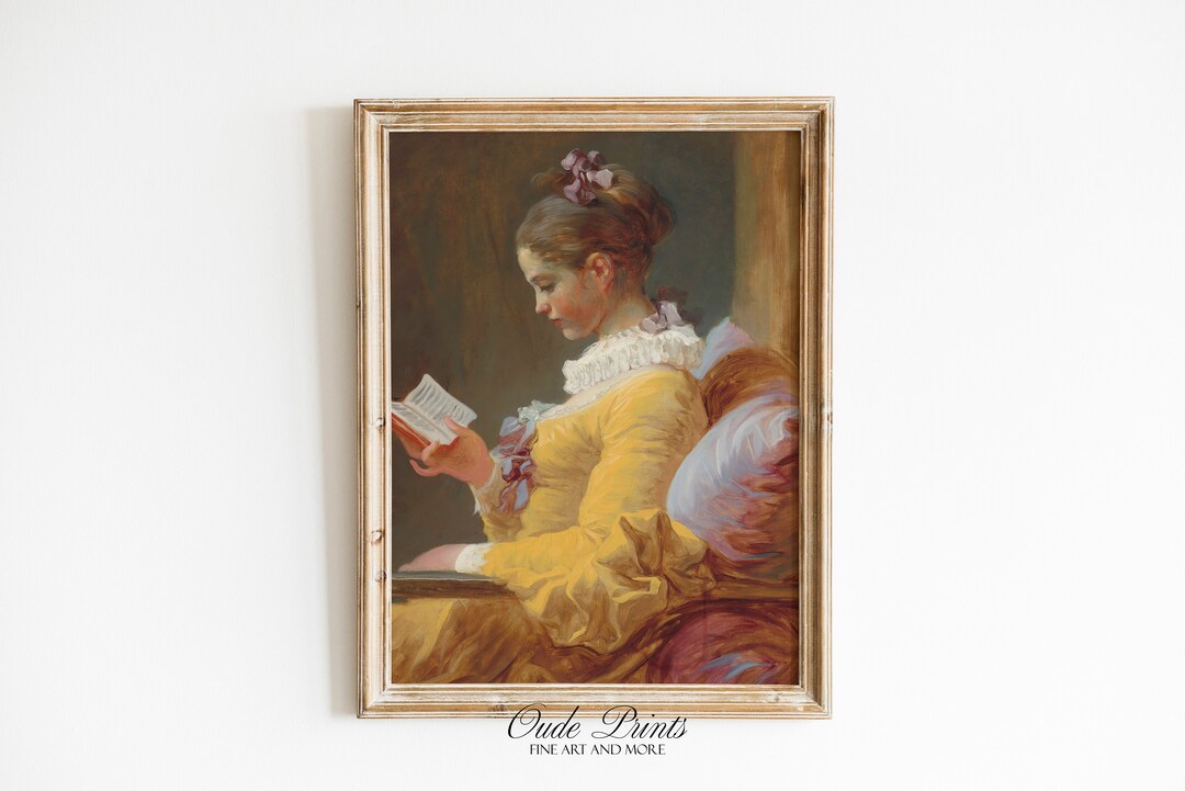 Young Girl Reading 1700s French Portrait Victorian Vintage Rococo ...