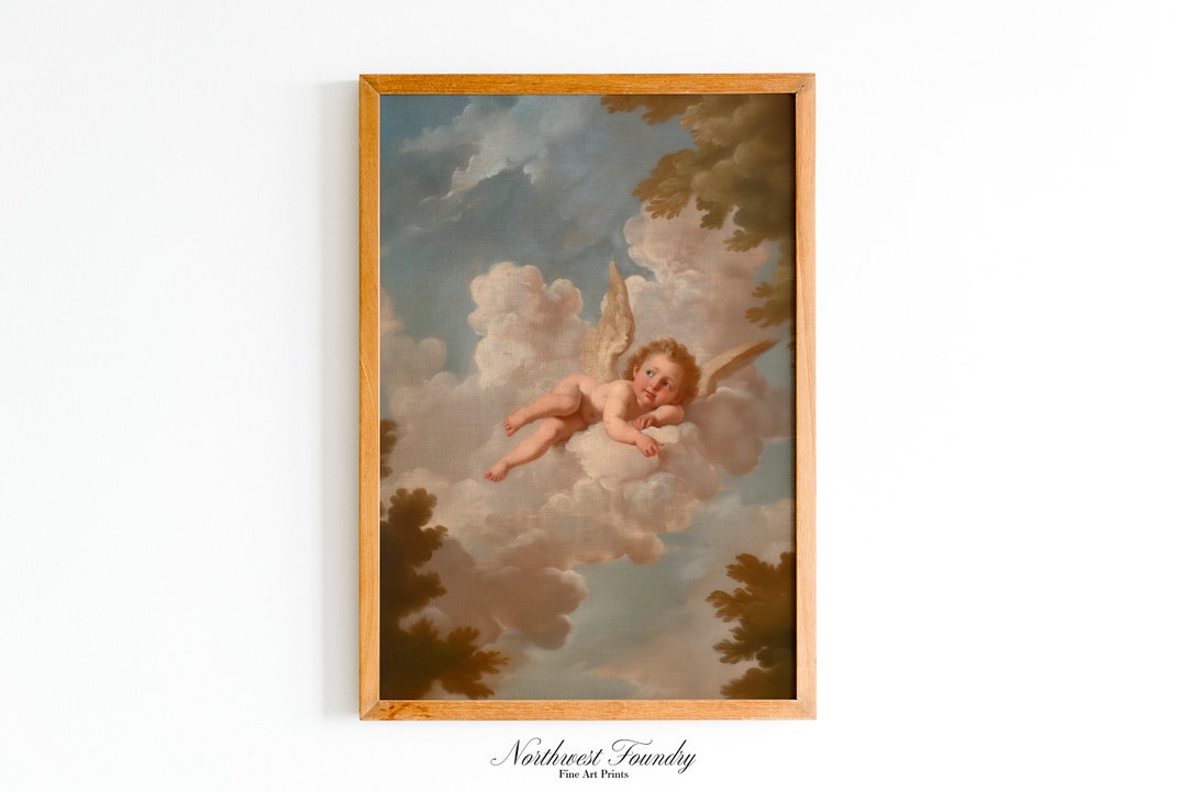 Antique Baby Angel Painting | Cloud Cupid Rococo Art | Baroque Angel ...