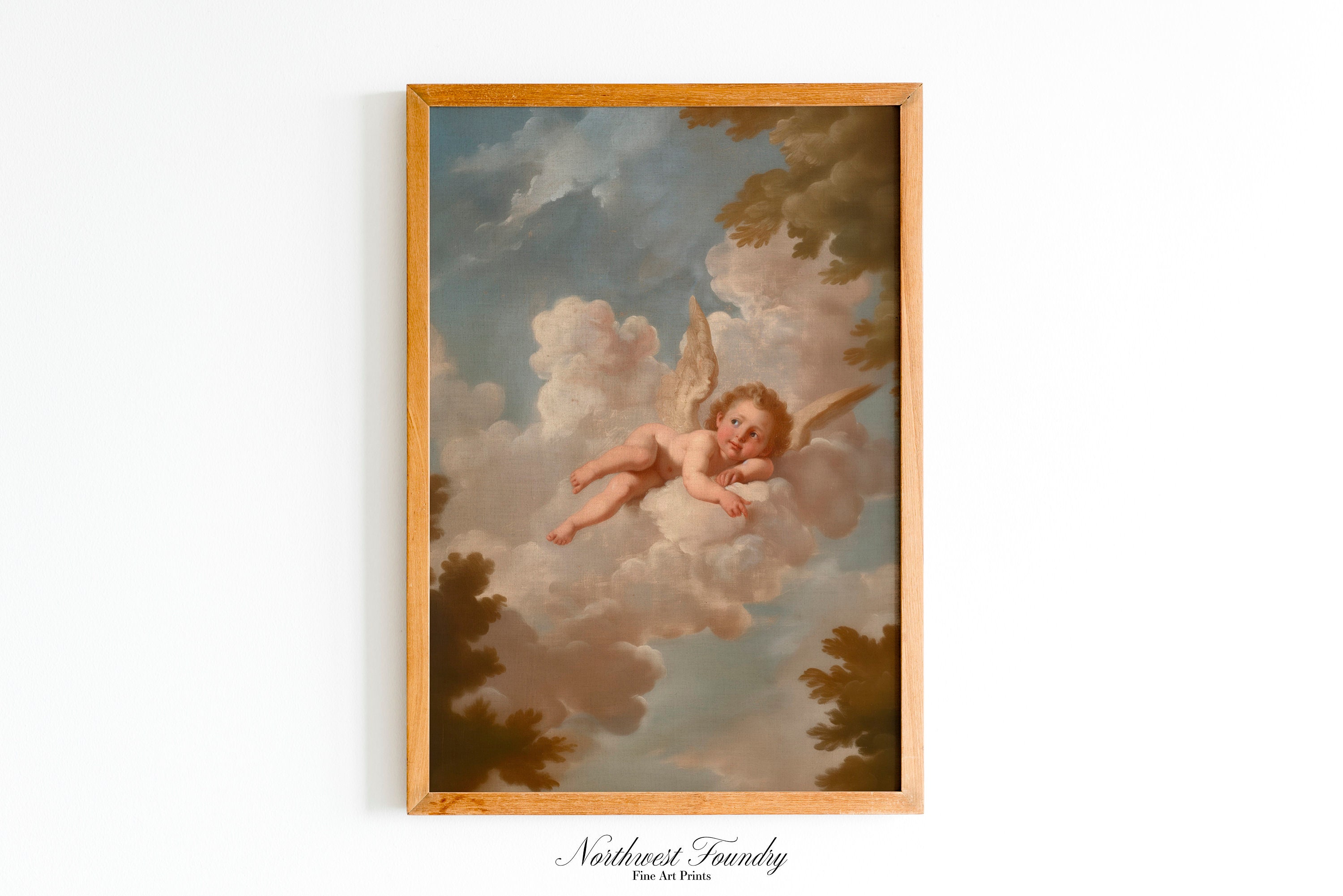 Antique Baby Angel Painting | Cloud Cupid Rococo Art | Baroque Angel ...