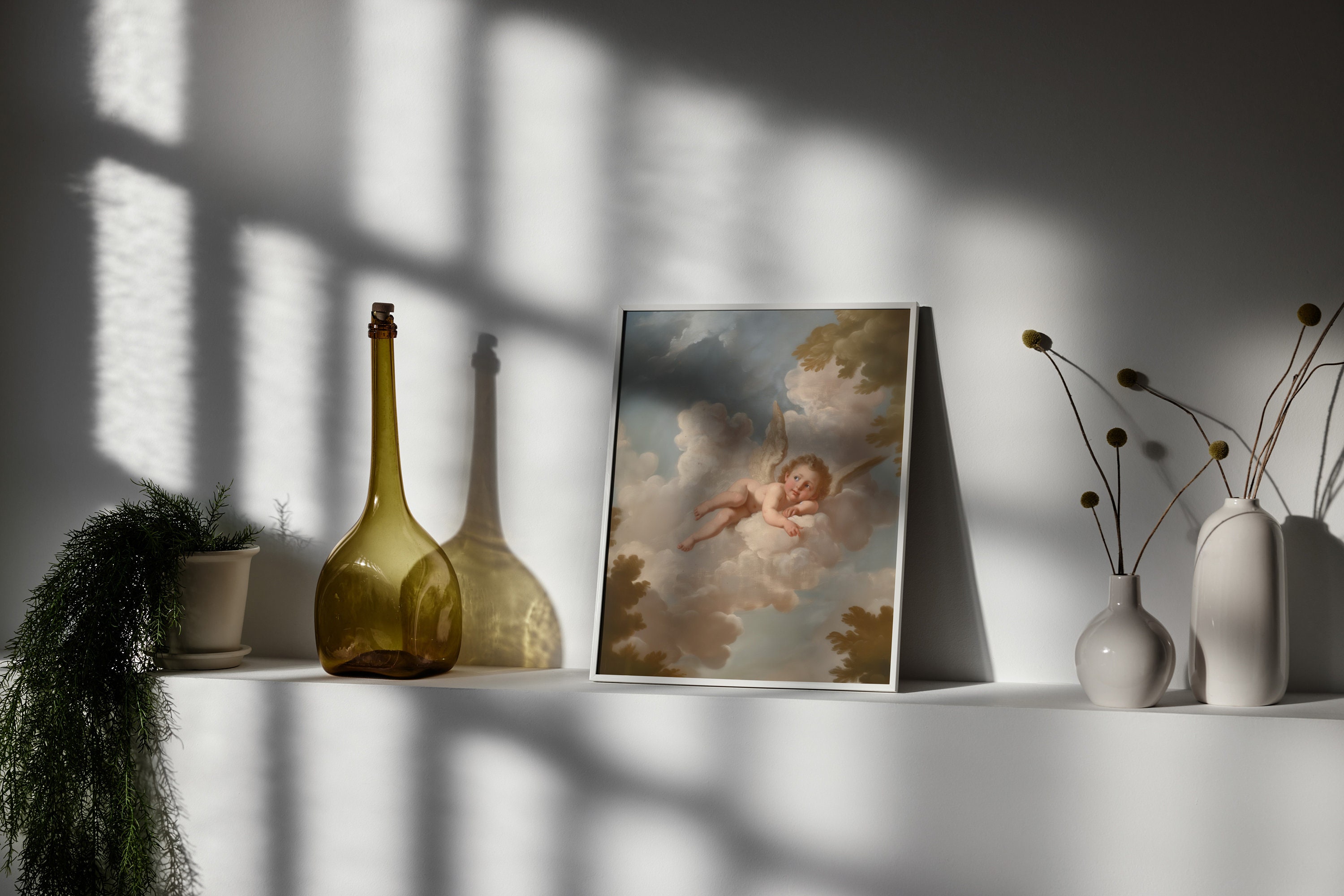 Antique Baby Angel Painting | Cloud Cupid Rococo Art | Baroque Angel ...