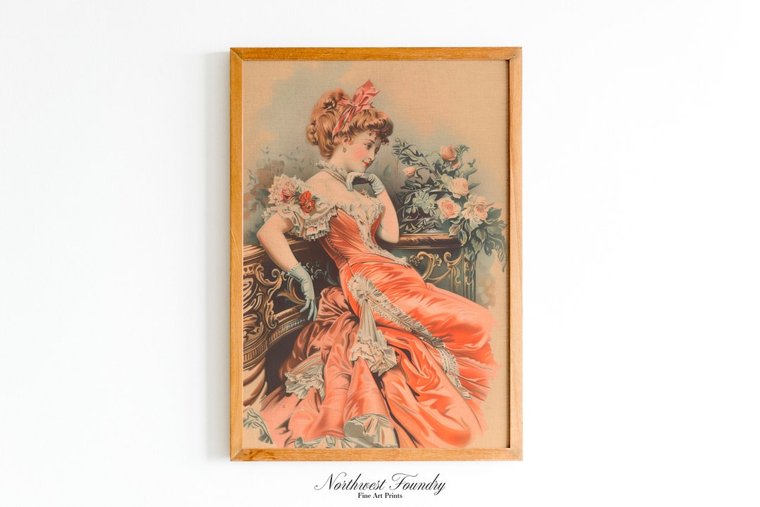 Victorian Advertisement Woman in Pink Dress Illustration | Vintage ...