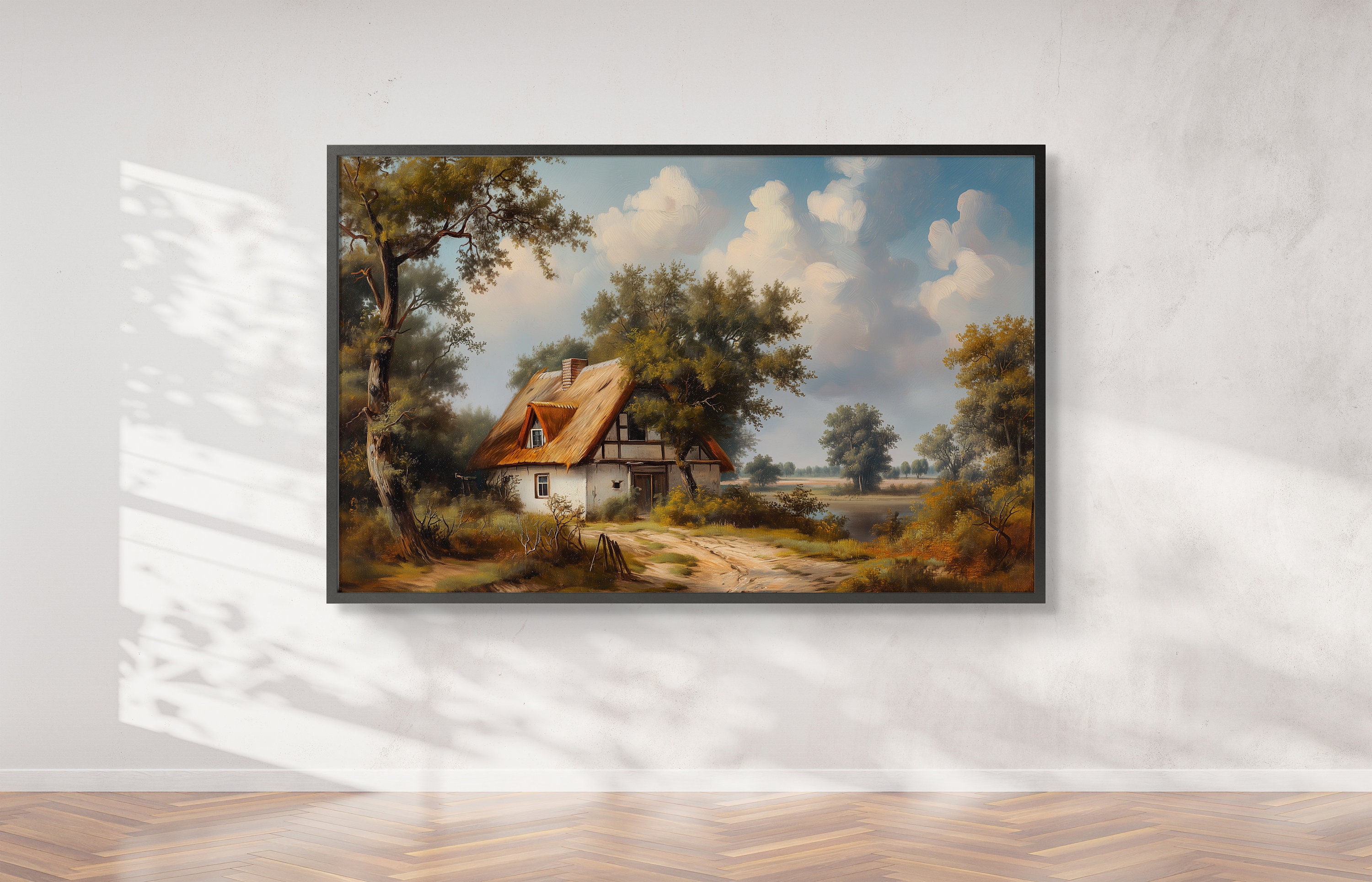 Digital Download Vintage Antique Oil Painting of Dutch Cottage Tranquil ...